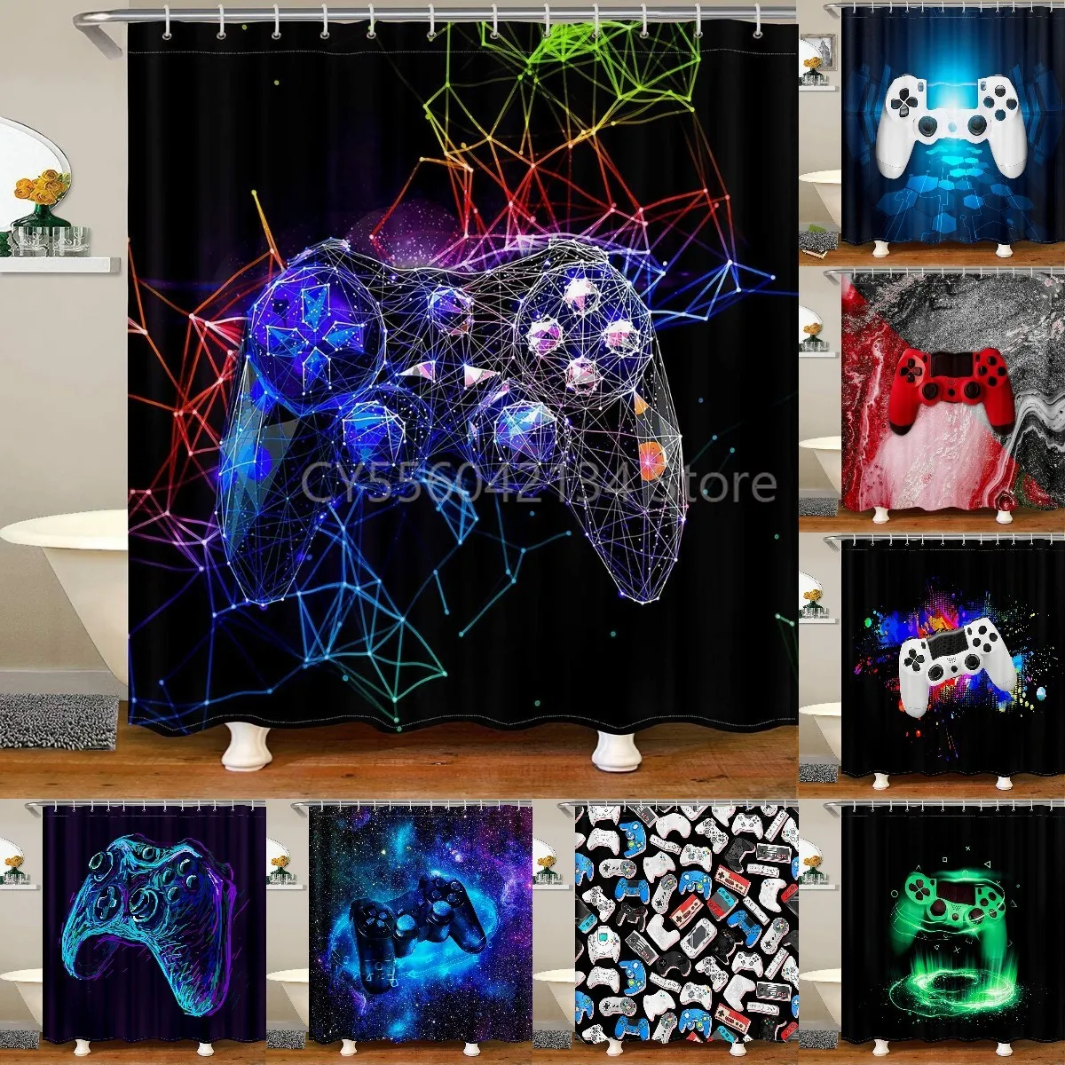 Gamer-moderno-cortina-de-chuveiro-v-deo-game-controlador-banho-cortina ...