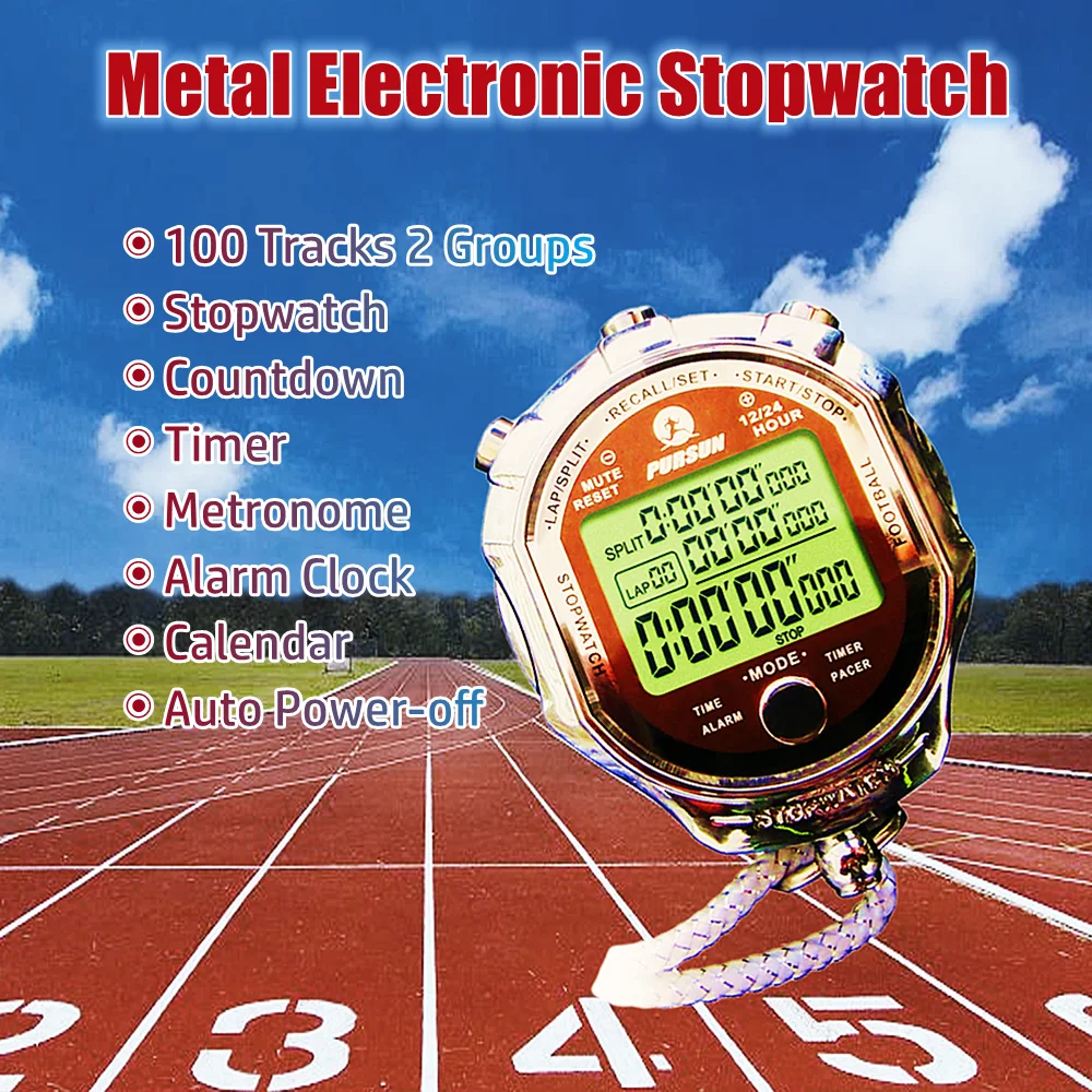 Metallic-Shell-Digital-Stopwatch-100-Tracks-2-Groups-Electronic-Sports ...