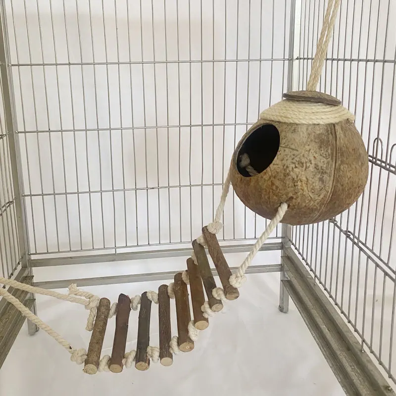 Parrot-Natural-Coconut-Shell-Bird-Nest-Hideout-House-Playpen-Bird ...