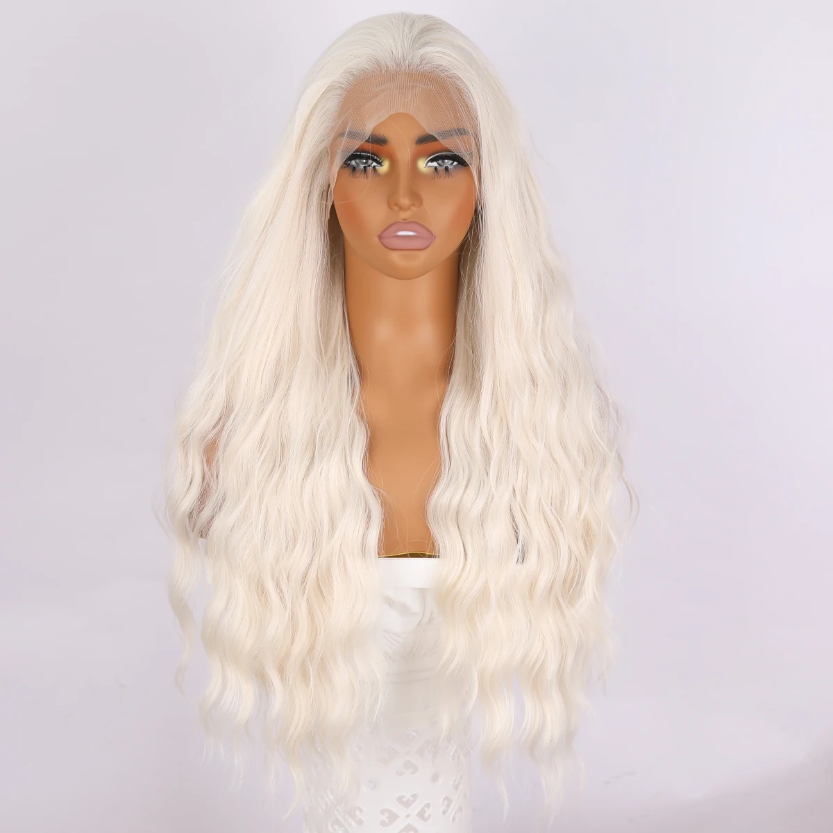 Synthetic-Lace-Long-Hair-Curly-Silver-Synthetic-Wig-Bangs-White-Wavy ...