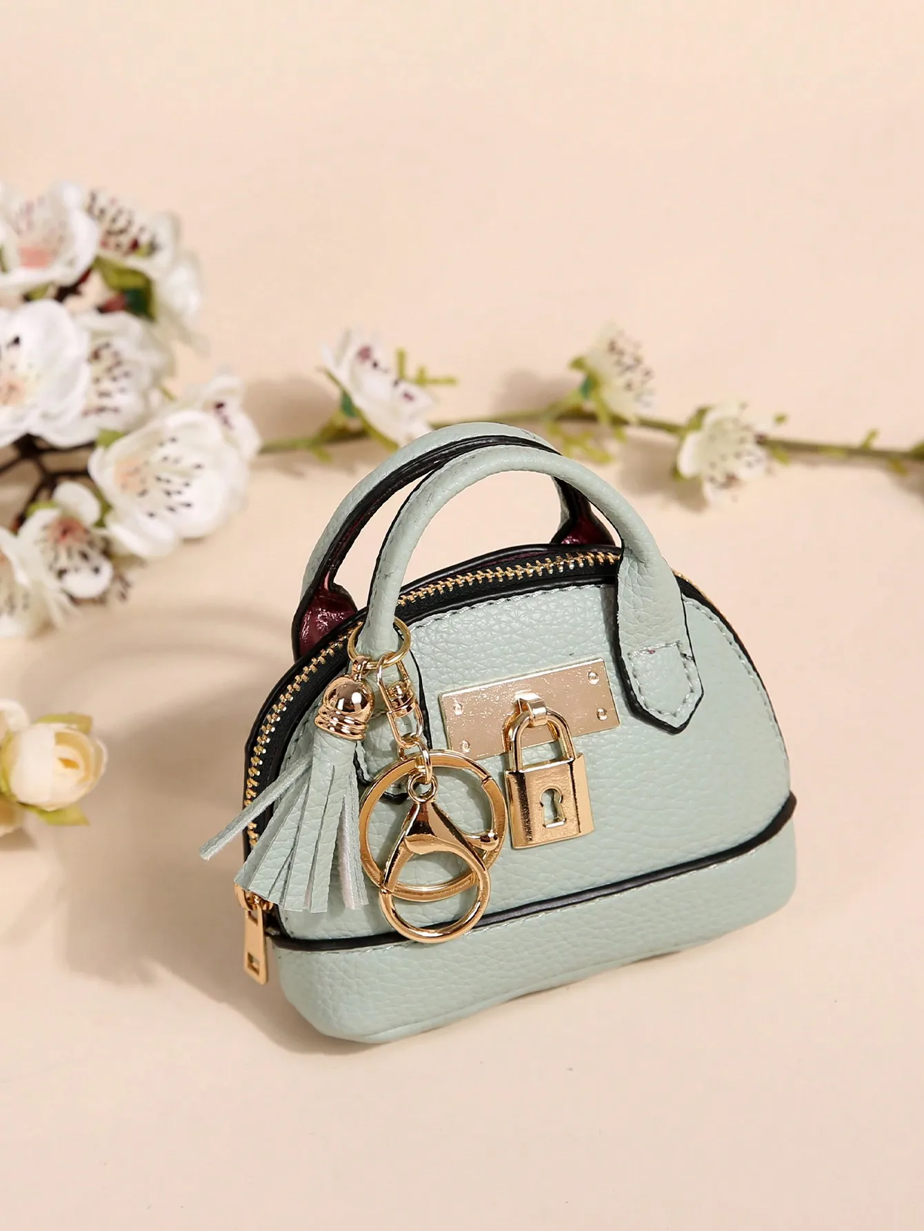 Mini Light Blue Coin Purse with Lock Charm & Tassel, Portable Keychain ...