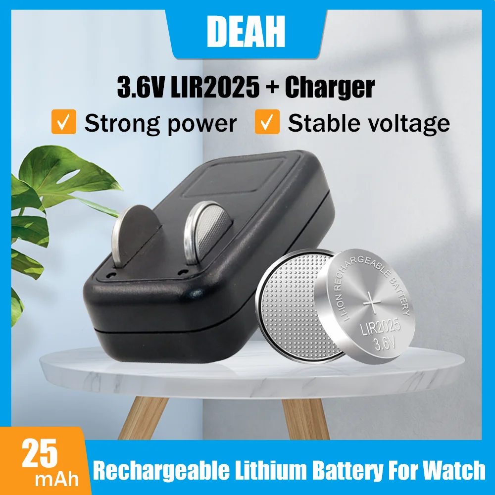 3.6v 25mah Ac Power Lir2025 Cr2025 Ml225 Li-ion Rechargeable Battery ...