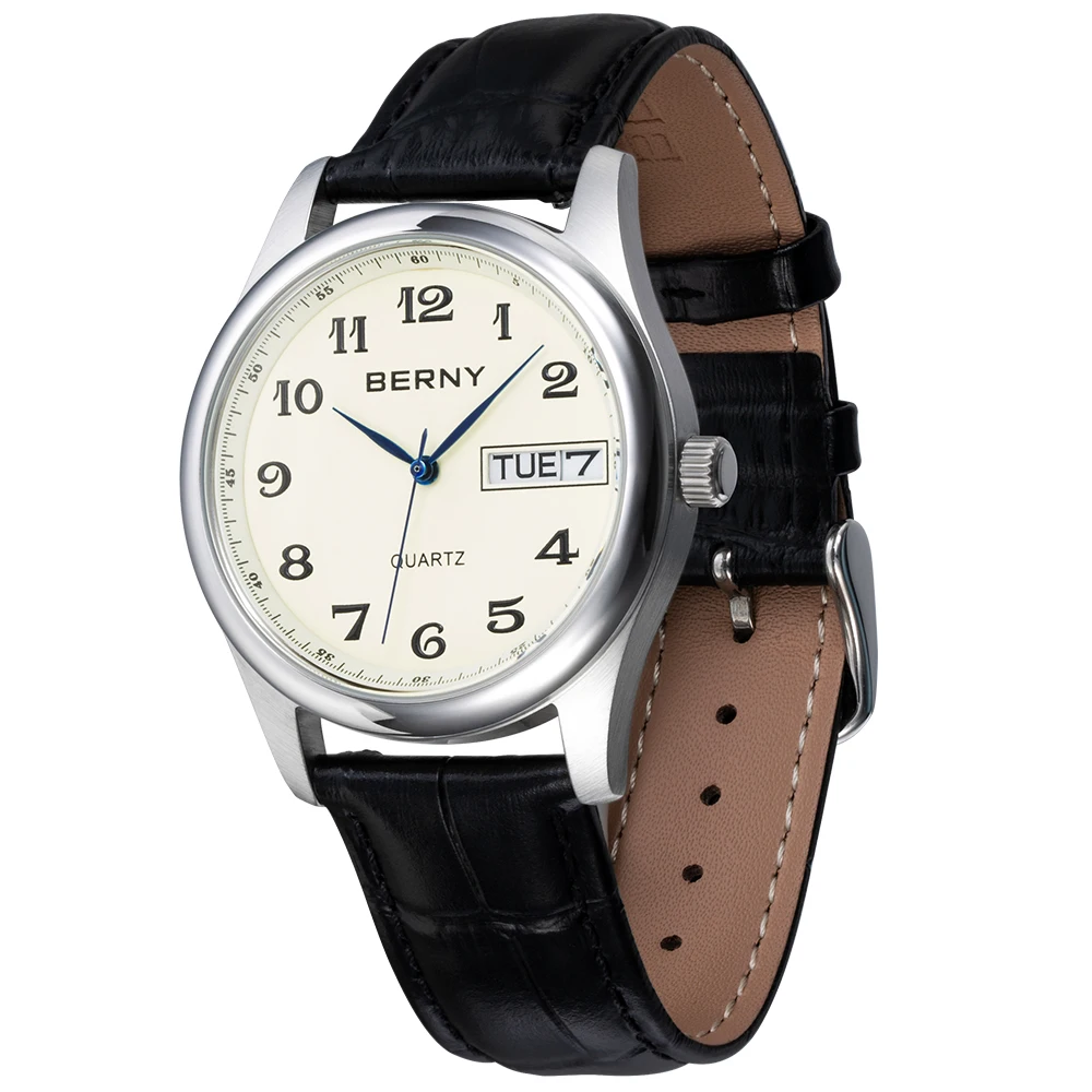 BERNY Quartz Watch for Men Miyota 2405 Business Male Wristwatch Day ...