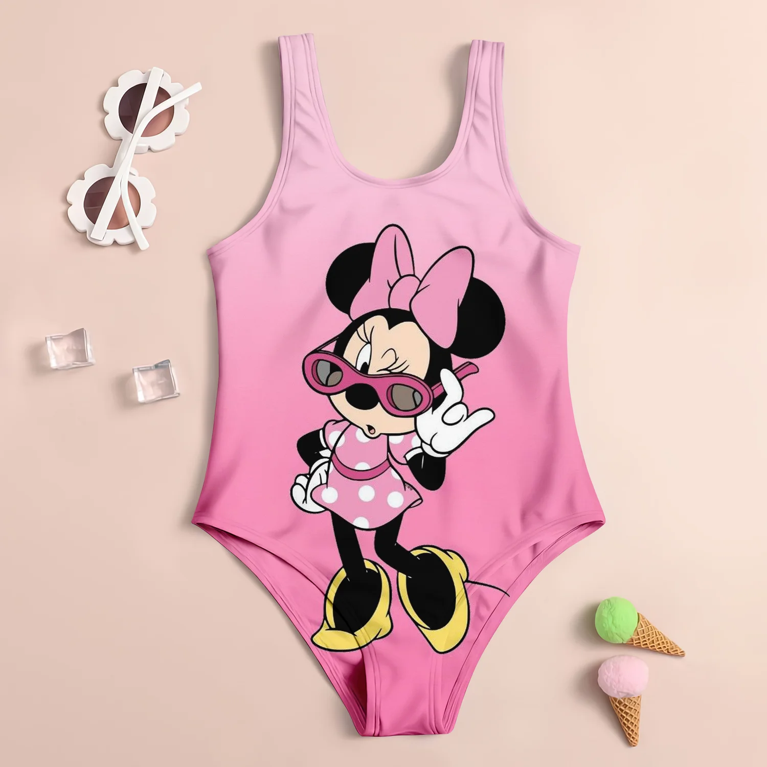 New-MINISO-Girls-One-Piece-Swimsuit-Fashion-Cartoon-Kuromi-Minnie-Mouse ...