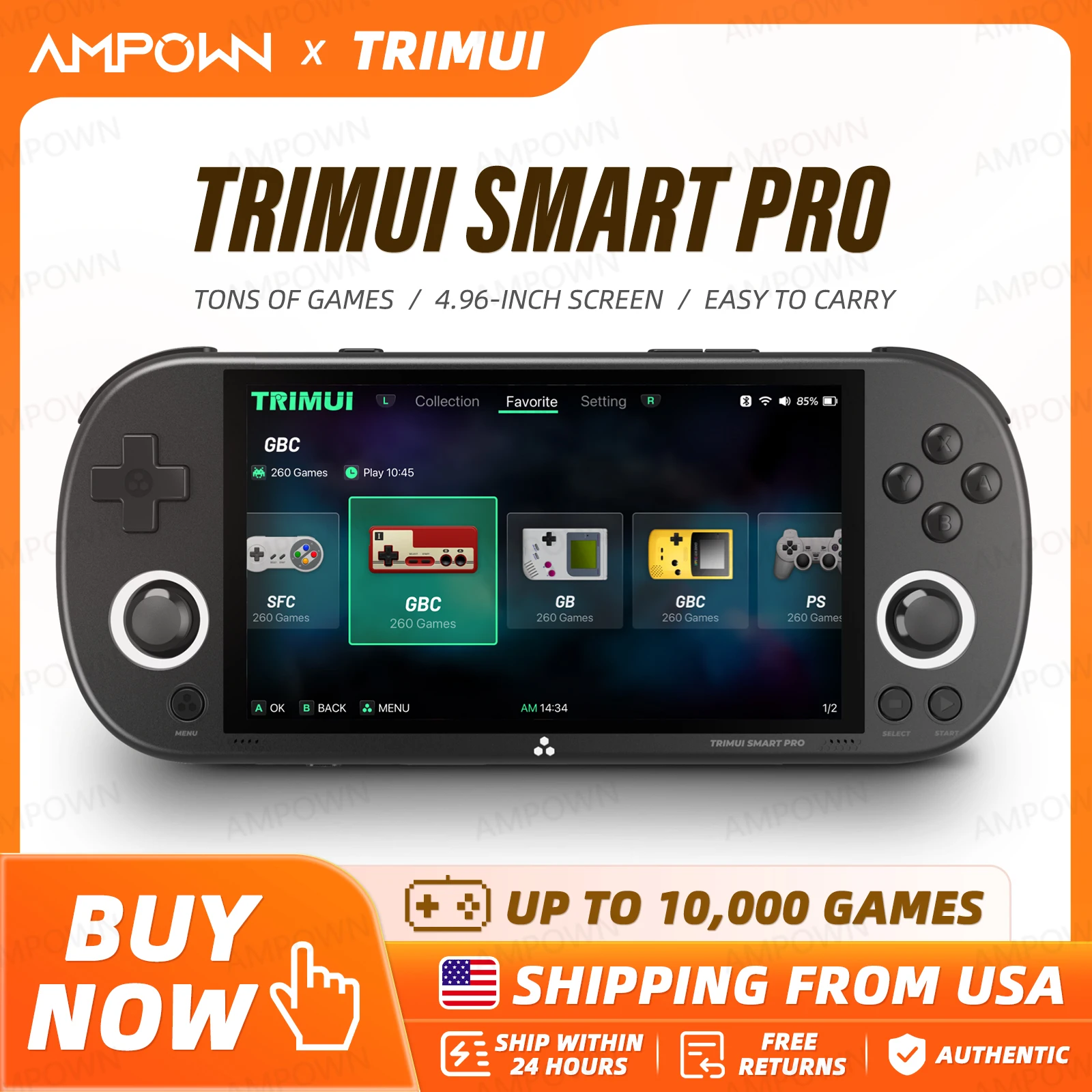 TRIMUI Smart Pro Handheld Game Console 4.96'' IPS Screen Linux System ...