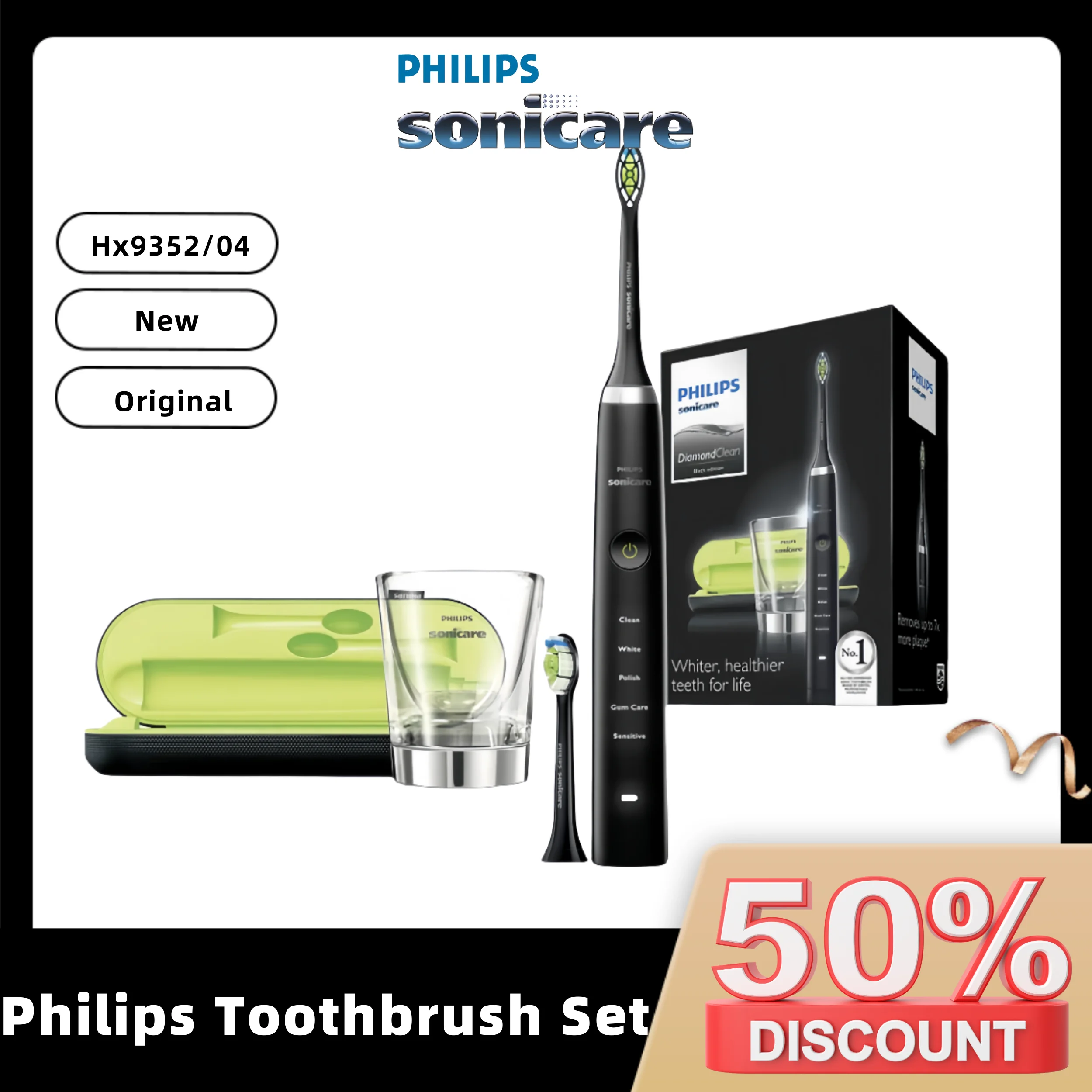 Philips Sonicare DiamondClean Sonic electric toothbrush HX9352/04 Black ...