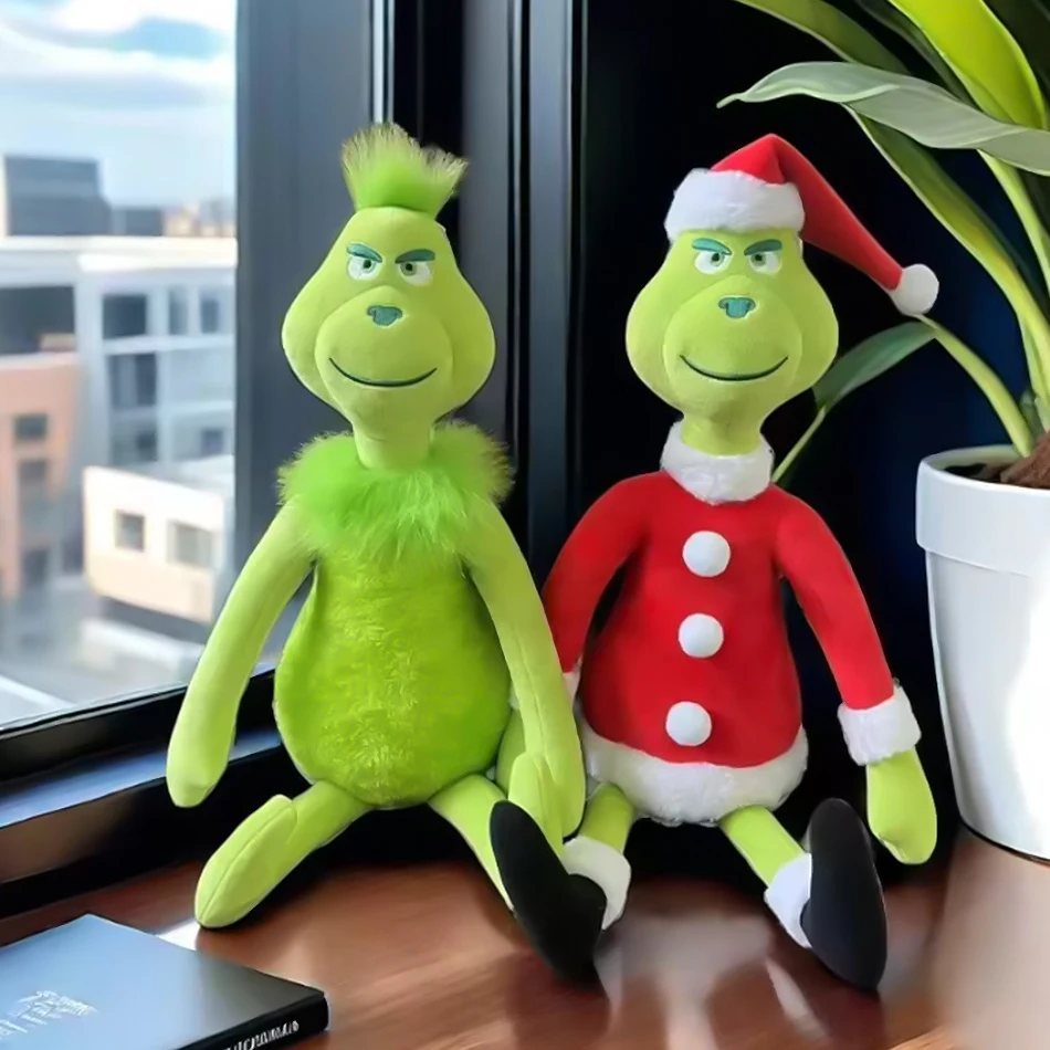 Figuras de Anime peludas verdes, decoración navideña, estatuilla de ...
