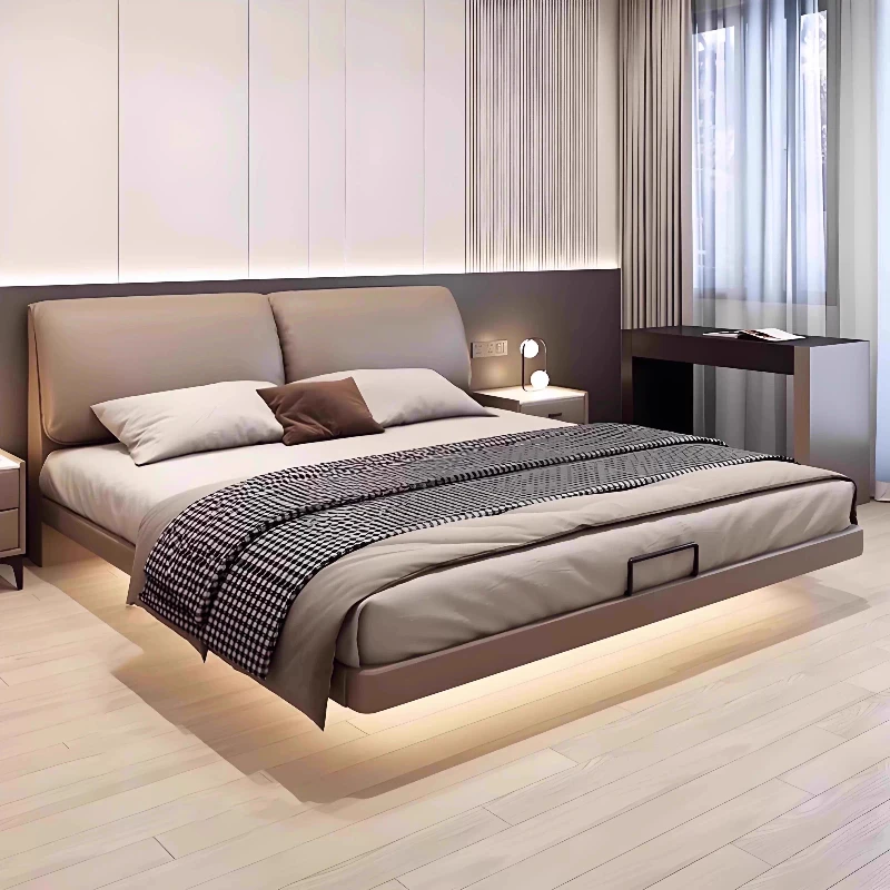 Modern Levitation Genuine Leather With Lamp Double Bed 2 People Full ...