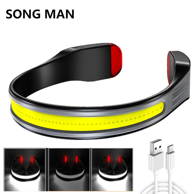 Rechargeable LED Headlamps Flashlight COB 230 Degree Wide Beam ...