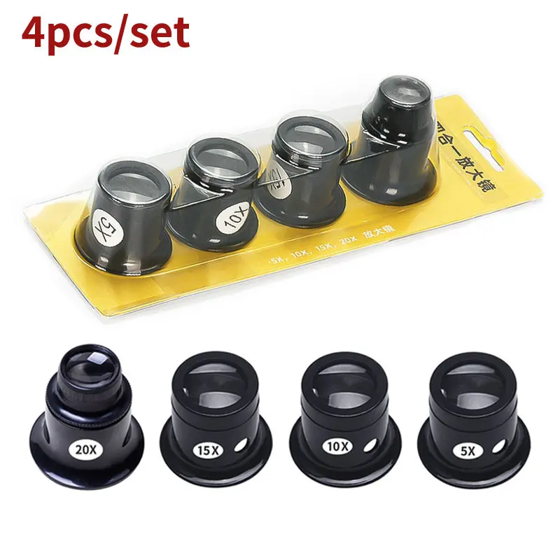 4pcs-set-Monocular-Magnifying-Glass-Watch-Repair-Eye-Loupe-Magnifiers ...