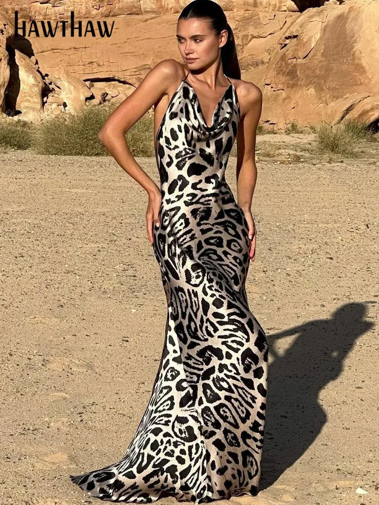Hawthaw-Women-Party-Club-Evening-Streetwear-Bodycon-Leopard-Black-Long ...