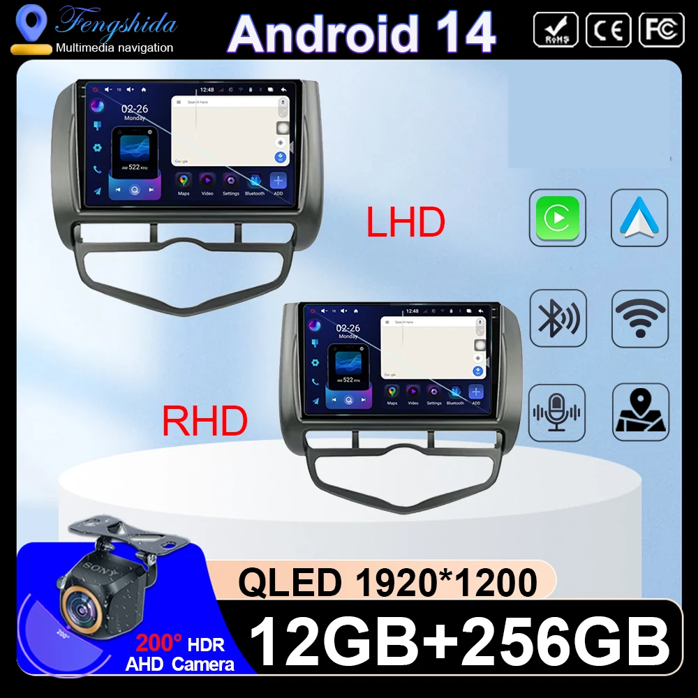 for Honda Fit Jazz 2002 - 2008 DH RDH LDH RDH Android 14 car head unit ...