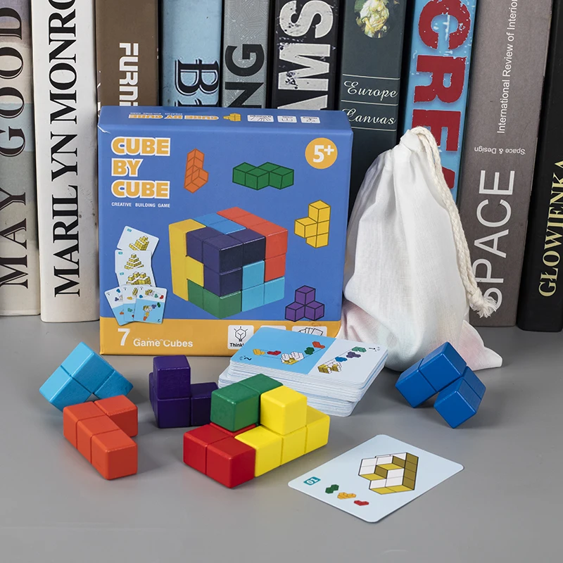 Wooden children's cube blocks, geometric models, math spatial learning ...