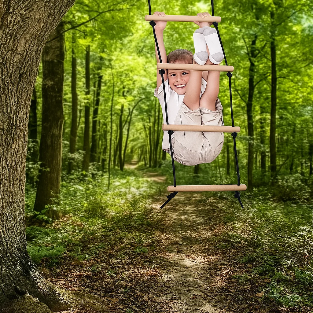 Children Climbing Rope Ladder Wooden Swing Kids Indoor Outdoor Tree ...