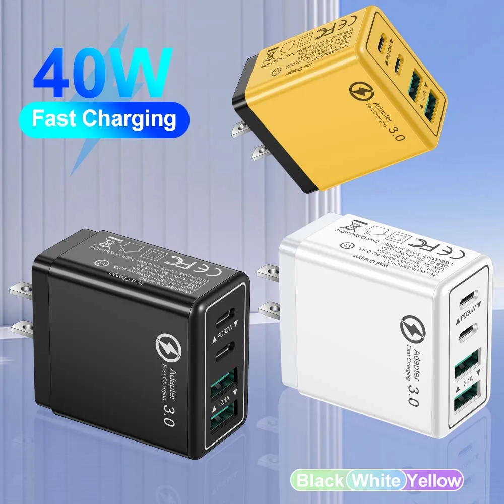 40W USB Charger QC3.0 PD30W Fast Charging 4 Ports Quick Phone Charger ...