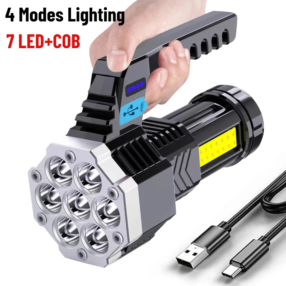 Alta potência 7led lanterna com cob luz lateral usb recarregável tocha ...