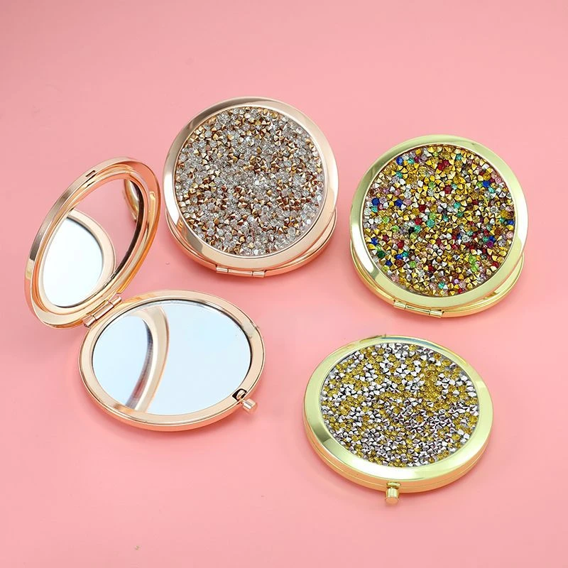 Mini Pocket Mirror Beauty Cosmetic Mirror Rhinestone Foldable Compact ...