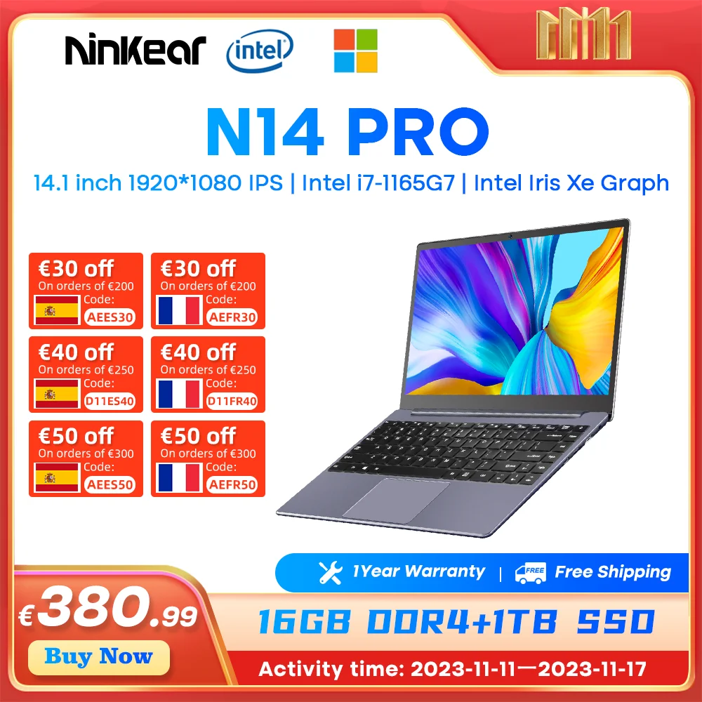 Ninkear-N14-Pro-Laptop-14-inch-IPS-Full-HD-Intel-Core-i7-1165G7-16GB ...