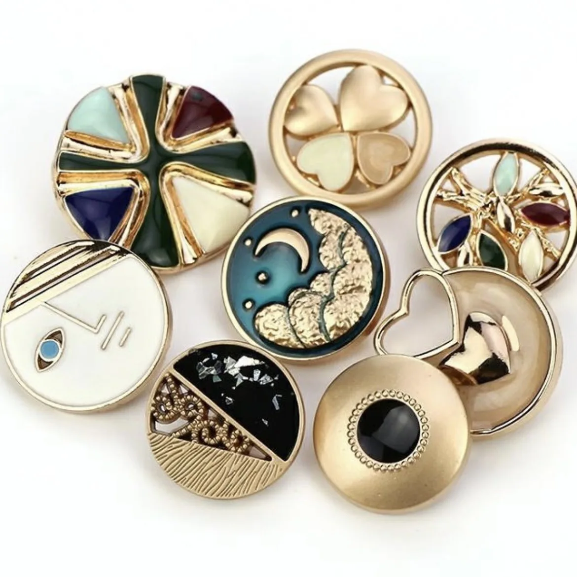 10PCs-Sun-Moon-Logo-Metal-Buttons-Fastener-Sewing-Seam-Wholesale-Gold ...