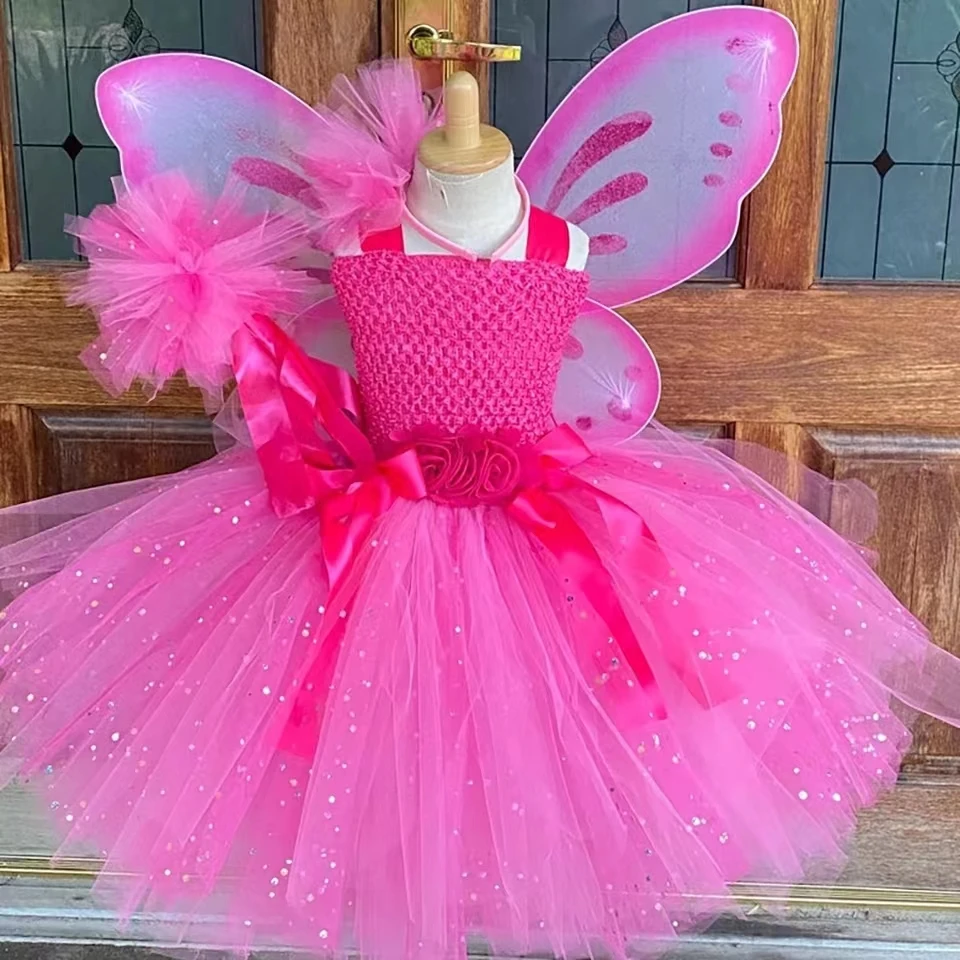 Fairy Cosplay Tutu Dress with Wing Set for Children Birthday Party ...