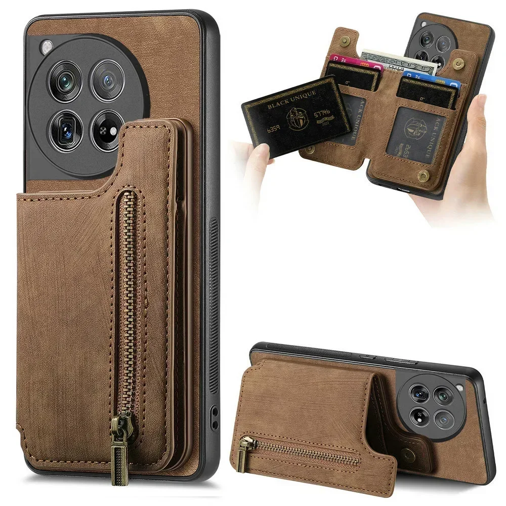 For Oneplus13 One Plus 15 12 13R Zipper Leather Case Magnet Wallet Card ...