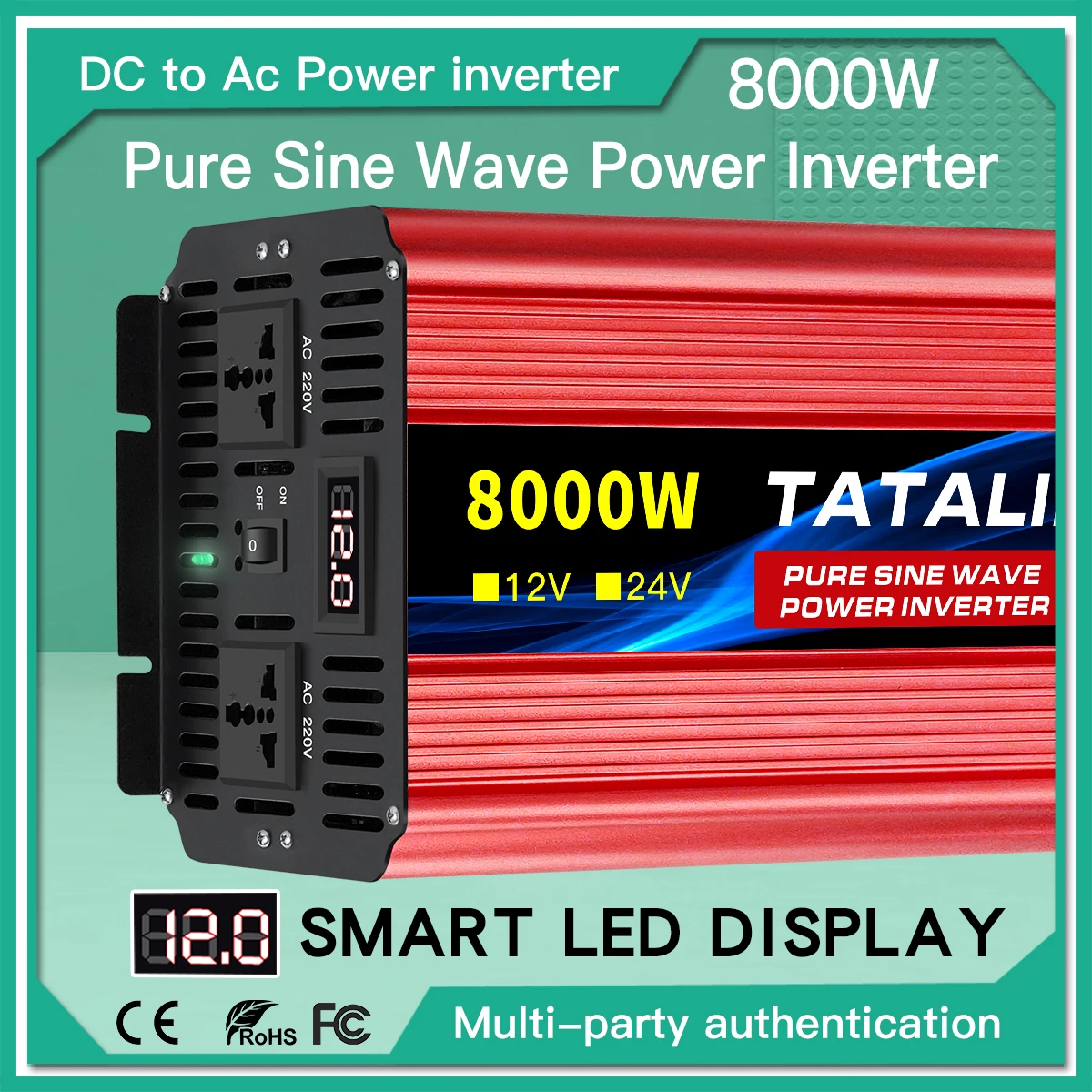 Pure Sine Wave Power Inverter 2500w/3500w/4500w/5000w/6000w Dc 12v Led ...