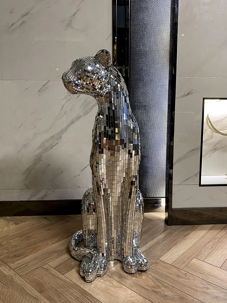 Home-Decor-Pure-Handmade-Mosaic-Glass-Leopard-Statue-Animal-Cheetah ...