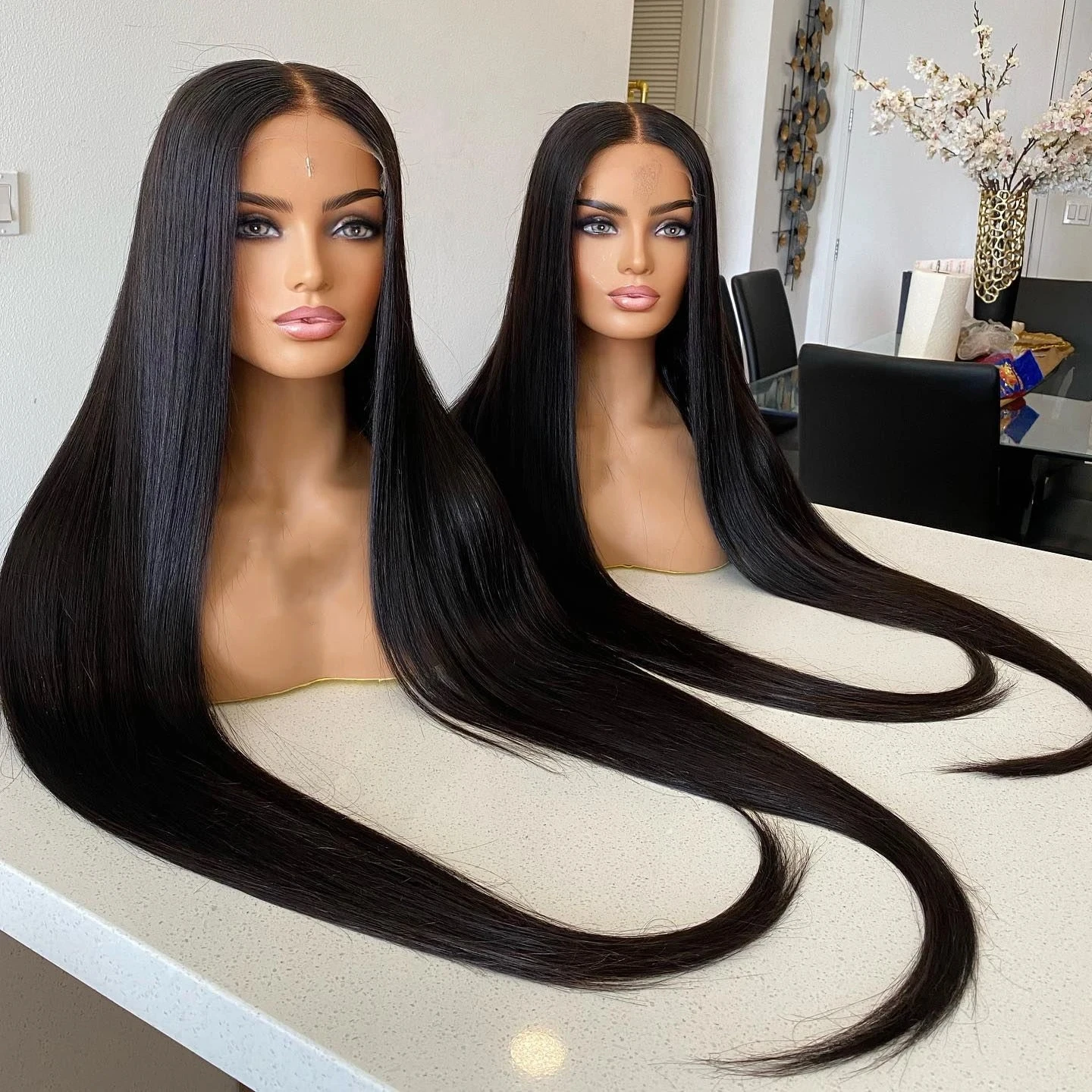 Preplucked Super Long Straight Lace Front Wig Synthetic Hair 13x6 Lace ...
