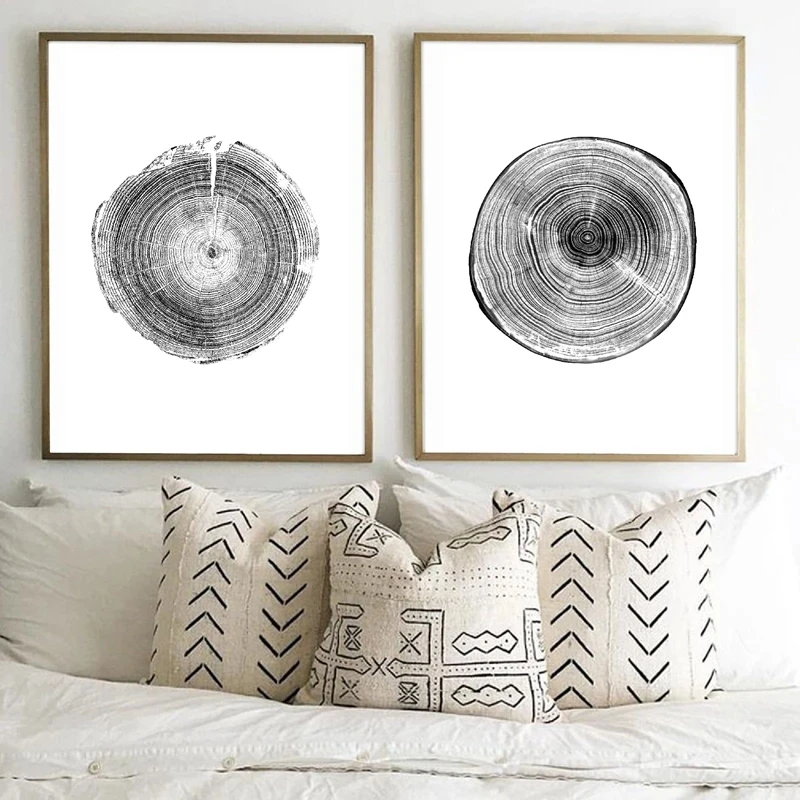 Holz-Baum-Ring-Leinwand-Malerei-schwarz-und-wei-rustikale-Holz-Poster-druckt-Wand-kunst-Pcitures ...