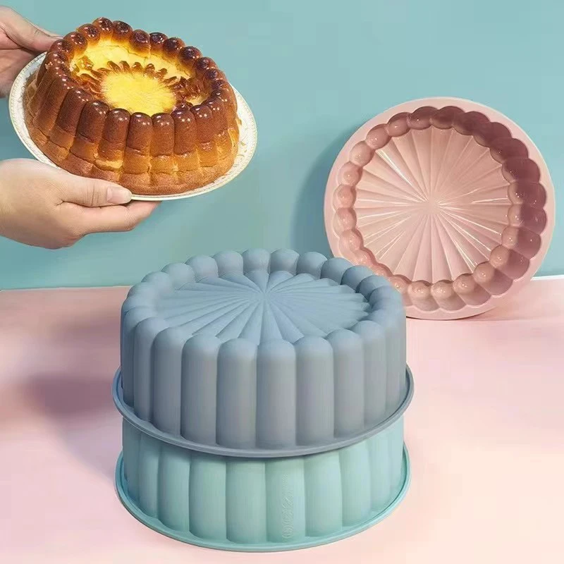 Silicone Cake Mold Reusable Nonstick Cake Pan 8 Inch Round Baking Tray ...