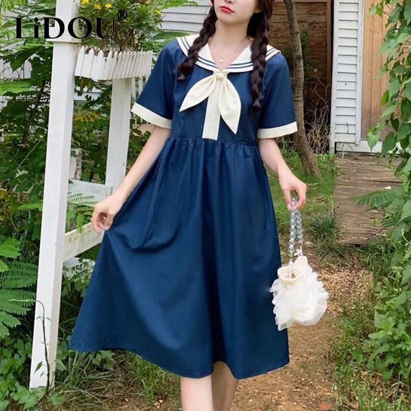 Summer-New-Fashion-Preppy-Style-Sailor-Collar-Loose-Casual-Robe-Femme ...