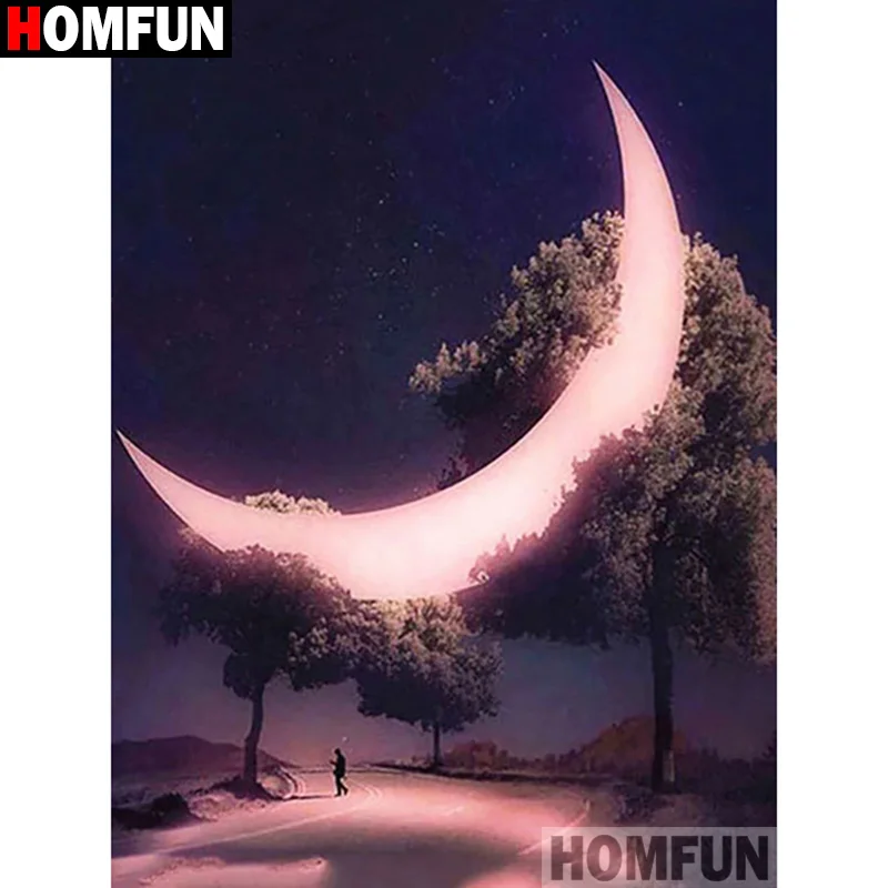 HOMFUN-Diy-5d-Diamond-Painting-Scenery-Moonlight-Tree-Cross-Stitch ...
