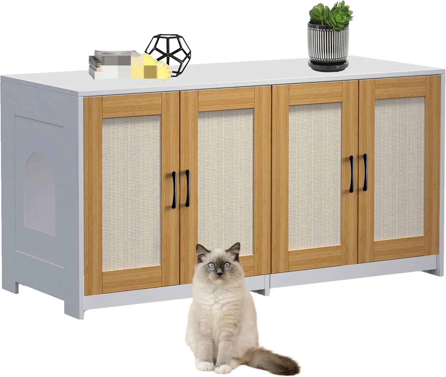 Double Room Litter Box Enclosure For 2 Cats, 47.2" Large Wood Hidden ...