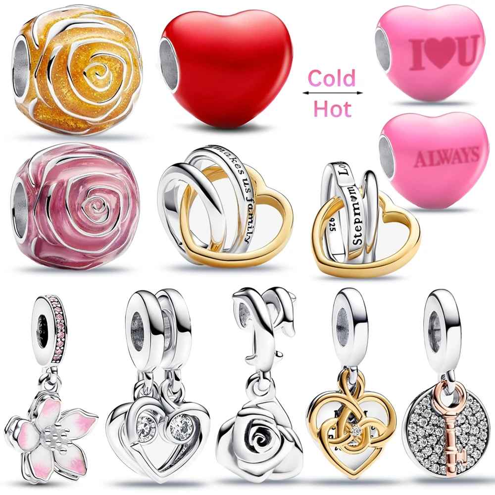 Pink-Flower-925-Sterling-Silver-Change-Color-Heart-Charm-Fit-Pandora ...