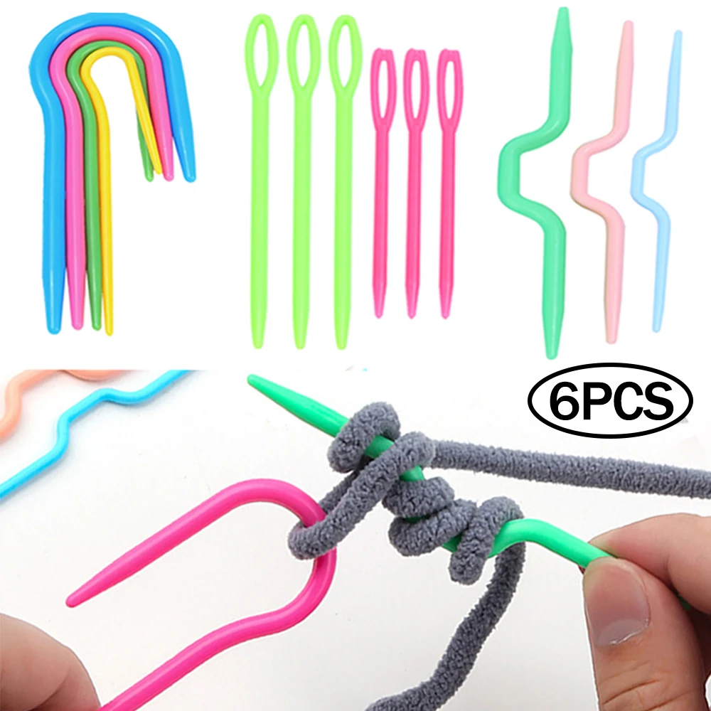3-4-6Pcs-Plastic-Knitting-Sewing-Needles-Curved-Crochet-U-shaped-Large ...