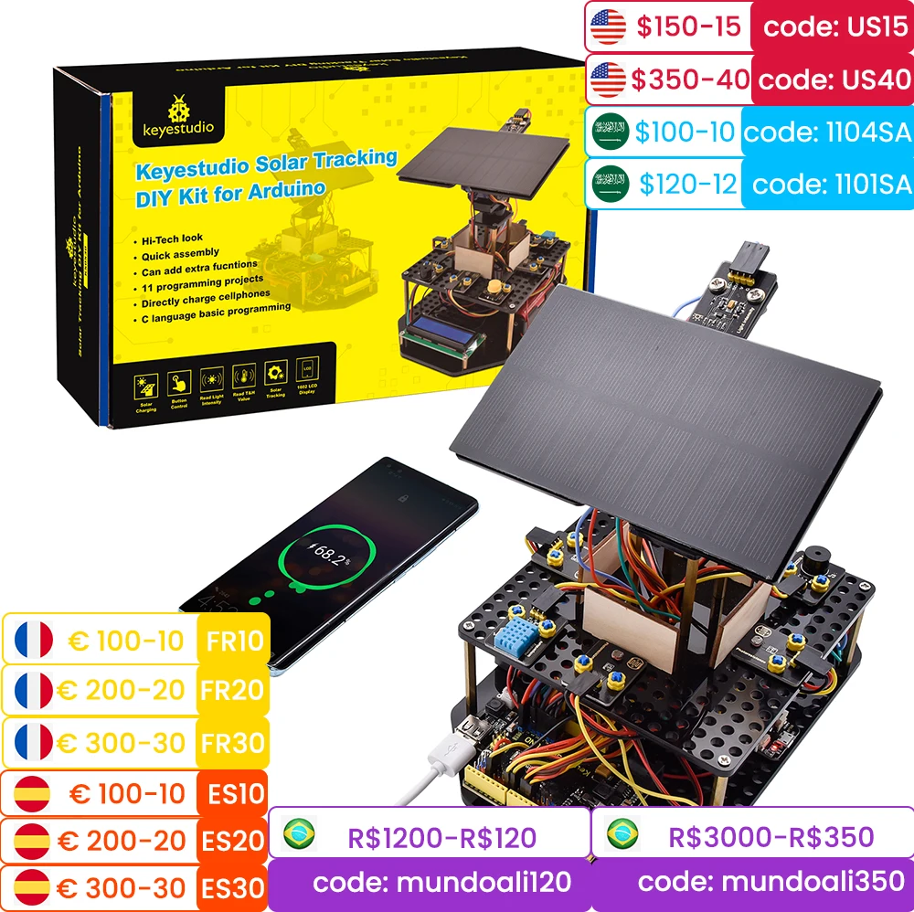 Keyestudio Kit de seguimiento de Panel Solar para niños, sistema de ...