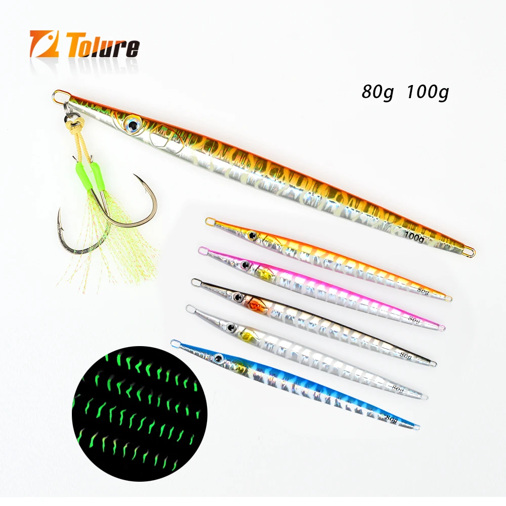 TOLU-80g-100g-Fishing-Lure-Needle-Fish-Fast-Jigging-Lure-Glow-Metal ...
