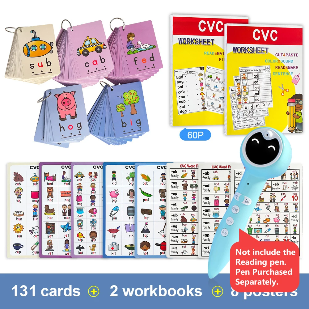 131 Phonics CVC Words Flashcards + 2 Workbooks + 8 Posters: The Most ...