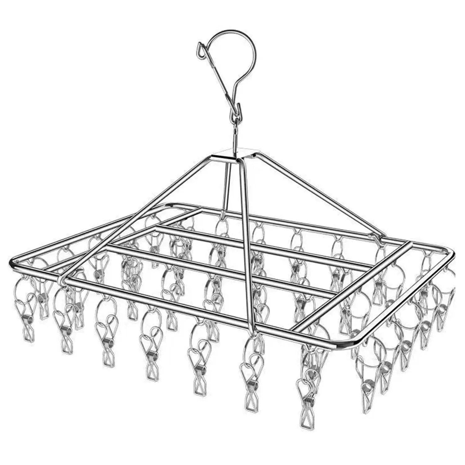 Stainless-Steel-Sock-Drying-Rack-with-40-Clips-Swivel-Hook-Wind-Proof ...