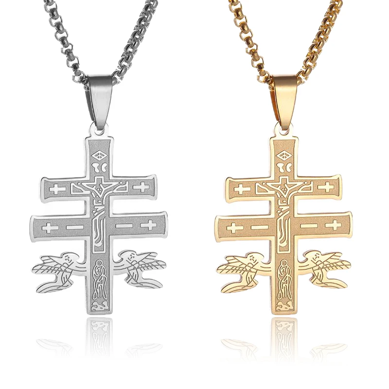 Catholic-Angel-Cross-Pendant-Necklace-for-Men-and-Women-Stainless-Steel ...