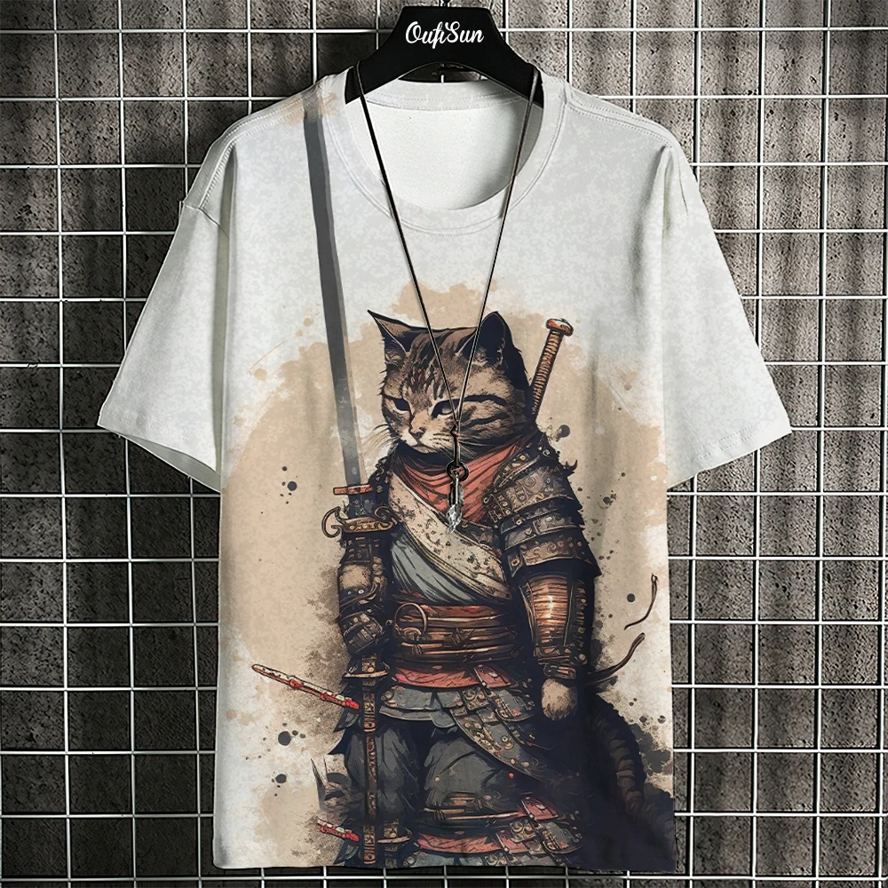 Samurai-Cat-T-Shirt-For-Men-Print-T-shirts-Japanese-Short-Sleeve-Tees ...
