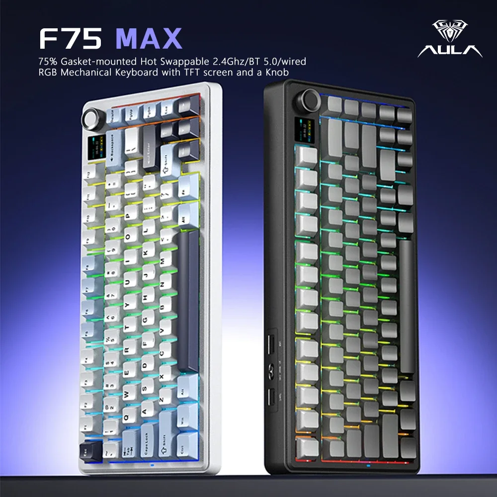 AULA F75 MAX 2.4G Wireless/Bluetooth/Wired Gaming Mechanical Keyboard ...
