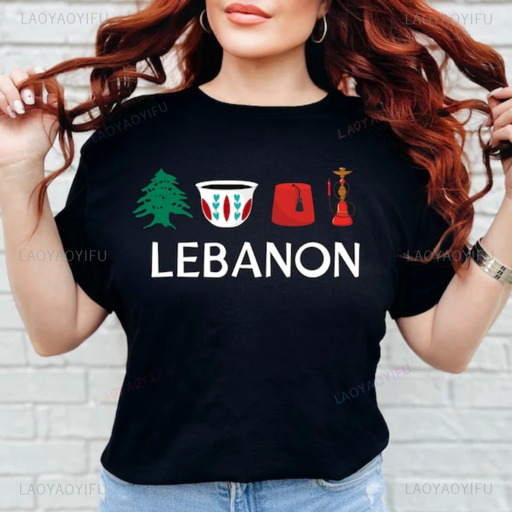 Lebanon T-Shirt Unisex Crewneck with Lebanese Flag Cultural Symbols Arabic Heritage Gift Casual ...