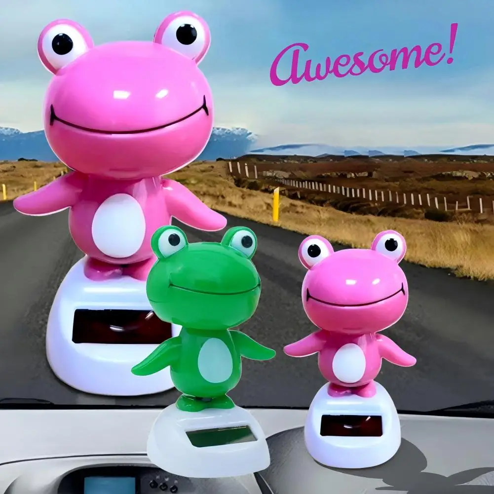 Solar Powered Dancing P-ink Frog Car Dashboard Decoration Shake Head ...