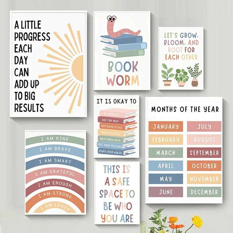 Warm Simple Letter Pattern Inspirational Education Poster Canvas ...