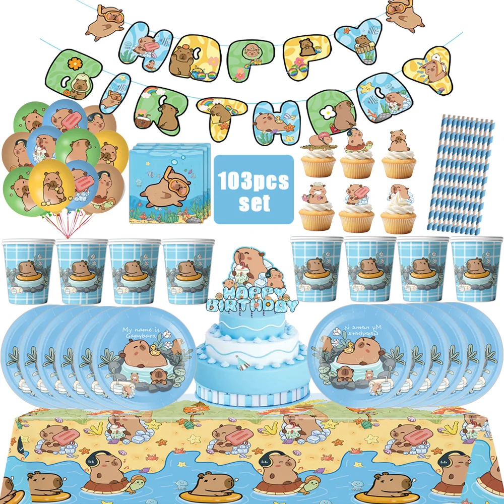 Cartoon Capybara Party Supplie Disposable Tableware Set Cup Plate ...