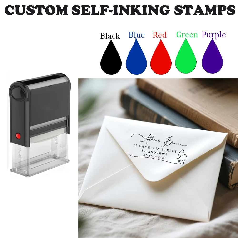 Custom Rectangular Self-Inking Stamp Personalized Address Text ...