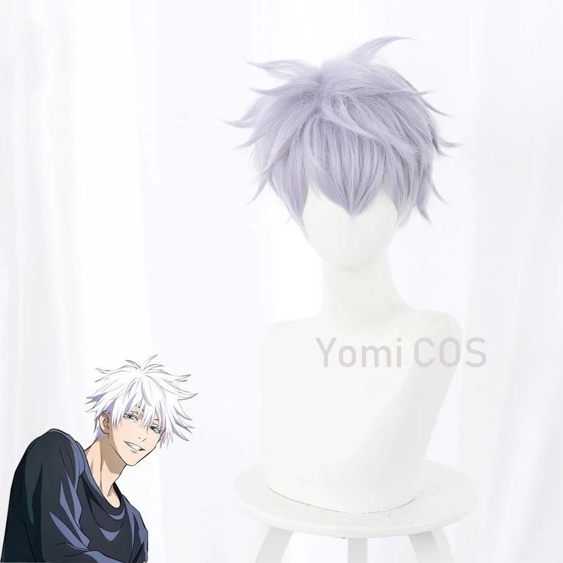 Anime Jujutsu Kaisen Cosplay Wigs Gojo Satoru Wig Short Light Purple ...