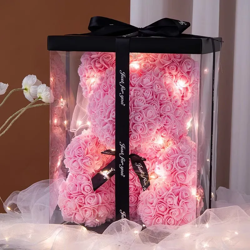 40-25cm-Rose-Teddy-Bear-with-Box-Artificial-PE-Flower-Bear-Rose ...