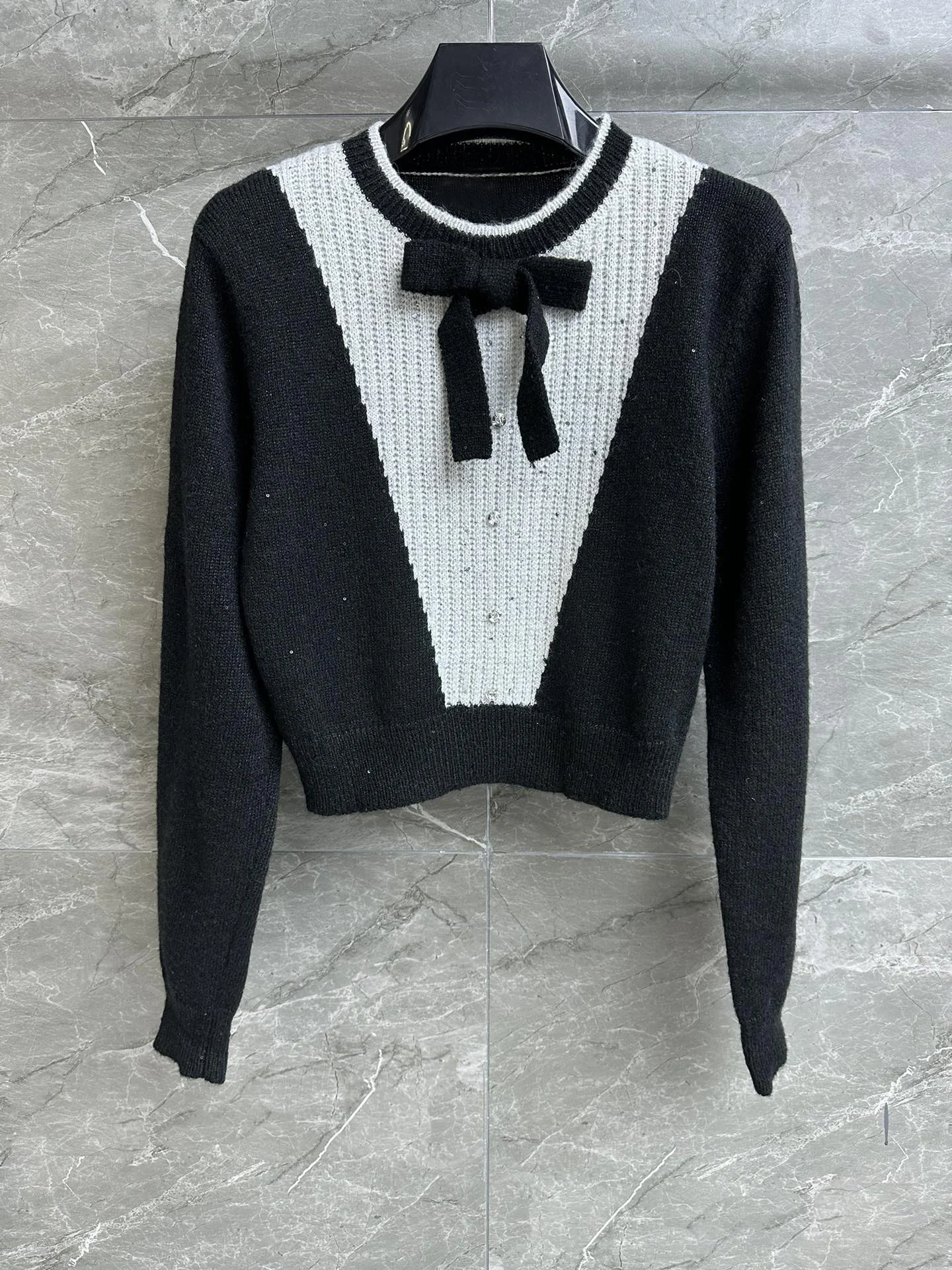 Bow-matching-color-sweater-2023-autumn-winter-series-round-neck ...